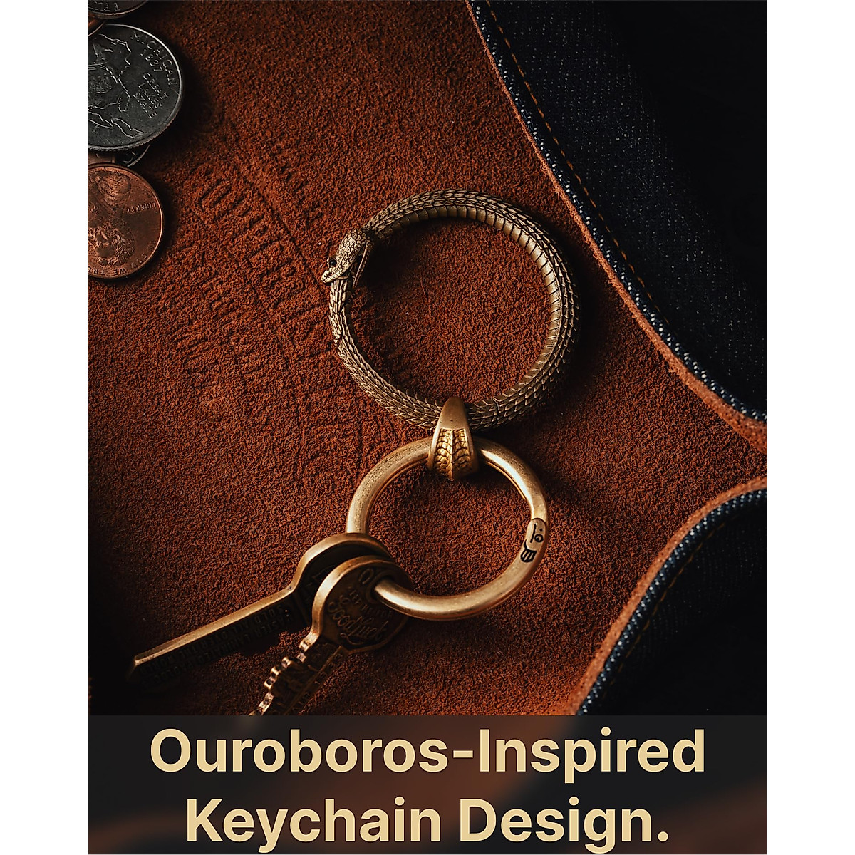 COPPERTIST.WU Ouroboros Snap Brass Keychain Keyring Spring Clip Ring with Key Ring