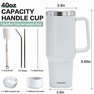 40 oz Tumbler With Handle and Straw Lid, Stainless Steel Insulated Tumblers Travel Mug, for Hot and Cold Beverages Thermos Travel Coffee Mug for Both Men and Women (White)