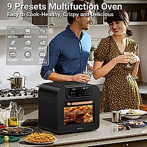 Air Fryer Oven OIMIS, 17QT 9-in-1 Countertop Smart Air Fryer Toaster Oven with Rotisserie, Dehydrator, Digital LED Screen, Countertop Convection Oven, 6 Accessories, 1500w, Black, ETL Certified