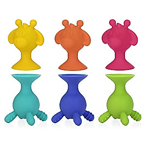 Nuby Silly Giraffe Interactive Suction Toys with Built-in Rattle, 2 Piece, Yellow/Aqua