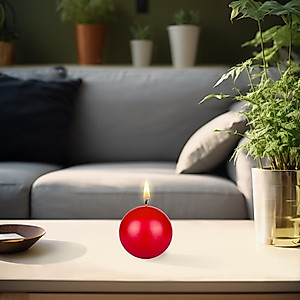 Mega Candles 6 pcs Unscented Red Round Ball Candle, Hand Poured Premium Wax Candles 3 Inch x 3 Inch, Home Décor, Wedding Receptions, Baby Showers, Birthdays, Celebrations, Party Favors & More