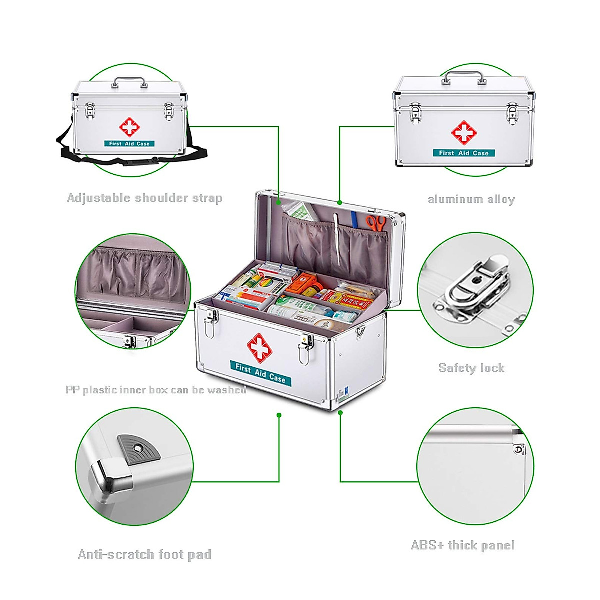 DAOUXIAOSP Family First Aid Box,Portable Medicine Chest Storage,Lidded Storage Bins Medicine Cabinets First Aid Box Portable Medicine Chest Storage Multifunctional Metal Storage Case for Home Outdoor