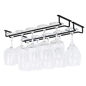 Wallniture Brix Wine Glass Holder Under Cabinet Kitchen Organization and Storage for Kitchen Decor, Black Iron 17 Inch Set of 2