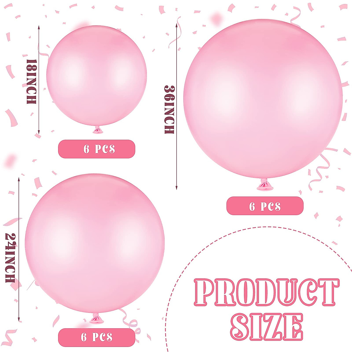 Charnoel 18 Pack 24 Inch Balloons Large Latex Balloons 36 Inch 18 Inch Giant Round Balloons Big Macaron Balloons for Wedding Birthday Party Baby Shower Decorations(Pink)