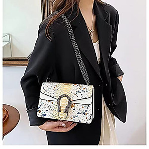 GLOD JORLEE Trendy Chain Crossbody Bags for Women - Luxury Snake-Printed Leather Shoulder Satchel Bag Evening Clutch Purse Handbags (white)