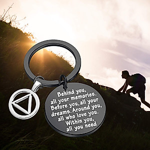 FEELMEM Sobriety Gift Keychain Addiction Recovery Gift AA Alcoholics Anonymous Warrior Recovery Gift New Beginnings Gift(black)