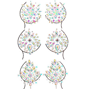 Temporary Tattoo Stickers Jewels Rhinestone Festival Accessories DIY Self Adhesive Crystal Body Jewelry Stickers Makeup Stick Gems Glitter Flower Chest Stickers For Women and Girls 3Pcs