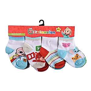 CoComelon boys Quarter Socks, White (10 Pack), 18-24 Months US