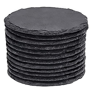 Slate Coasters, MAPRIAL 4 Inch 12 Pieces Round Black Stone Coasters with Anti-Scratch Backing for Bar, Kitchen Home Decor, Table, Cup, DIY, Housewarming Gift