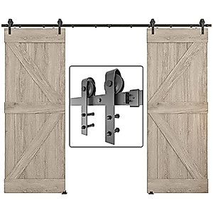 Dondelight 12FT Sliding Barn Door Hardware Track Kit for Double Door, Heavy Duty Modular Sliding Door Track Hardware Set for Interior & Exterior Door