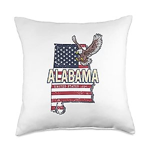 Alabama State United States Retro Map Vintage USA Souvenir Throw Pillow, 18x18, Multicolor