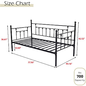 alazyhome Twin Size Metal Daybed Guest Bed Frame for Living Room Bedroom Steel Slat Support No Box Spring Needed Space Saving Black