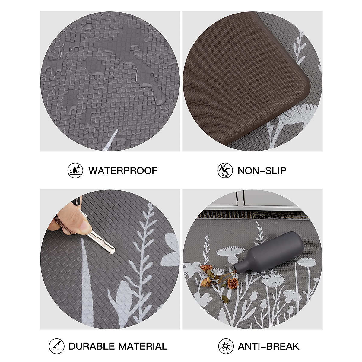 Kitchen Rugs and Mats Cushioned Anti Fatigue, Uamector 2 PCS Non Skid Kitchen Runner Rugs, Waterproof Memory Foam Kitchen Floor Mat, Standing Desk Mat for House, Sink, Office, Kitchen (Gray)