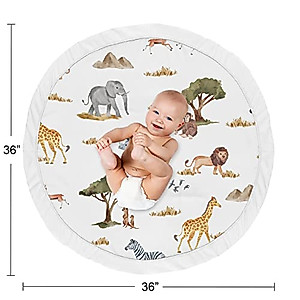Sweet Jojo Designs Jungle Animals Baby Playmat Tummy Time Infant Play Mat Dark Hunter Green Yellow Grey Rust Orange Black White Wildlife Safari Animal Gray Elephant Giraffe Lion Monkey Leopard Bird