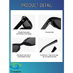 Teumire Retro Oval Sunglasses for Women Men 90s Style Vintage Small Sun Glasses UV400 Protection Shades(Black)