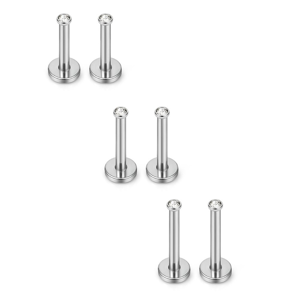 Ruifan Round Clear CZ Gem Internally Threaded Labret Monroe Lip Ring Tragus Nail Helix Earring Stud Barbell Piercing Jewelry Bar 6-10mm 16G 6PCS