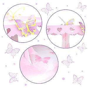 WEEPA Butterfly Cupcake Stand Birthday Party Supplies 3-Tier Round Cupcake Stand DIY Pink Cake Stand Display Table for Theme Party Birthday Baby Shower Wedding