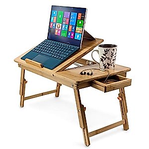 Aleratec Natural Bamboo Multi-Functional Adjustable Laptop Stand | Up to 15in | Ideal for Tablet/ Monitor/ Laptop Cooling Portable Table for Home Office