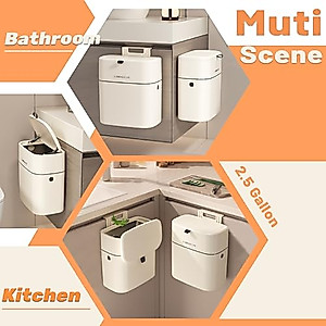 Eargardin 2.5 Gallon Compost Bin Kitchen Garbage Can Countertop Indoor Small Hanging Trash Can with Lid Composting Bin Off White