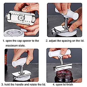 Jar Opener, Caliamary Jar Lid Opener for Seniors with arthritis, Adjustable Stainless Steel Lids Off Easy Jar Opener for 0.98-3.93inch Bottle Can (White)