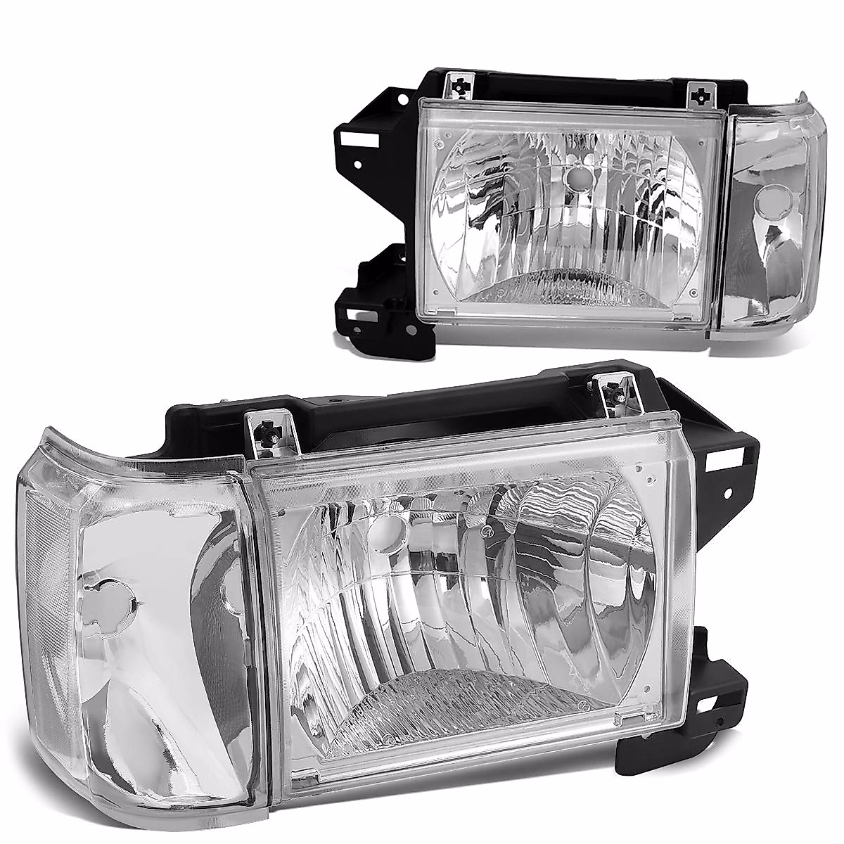 Auto Dynasty Factory Style Headlights Assembly Head Lamps Compatible with Ford Bronco F150 F250 F350 1987-1991, Driver and Passenger Side, Chrome Housing Clear Corner