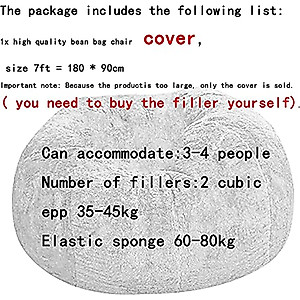 EKWQ 6FT Bean Bag Chair Cover(it was only a Cover, not a Full Bean Bag) Living Room Furniture Big Round Soft Fluffy Faux Fur BeanBag Lazy Sofa Bed Cover Giant Fur Bean Bag Cover