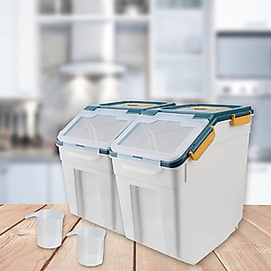 AnRui Airtight Dog Food Storage Container 20lb, Plastic Pet Cat Food Storage Bin with Lid Large Rice Cereal Grain Flour Dispenser Organizer Storage Box with Measuring Cup, Scoop, Wheels, 2Pcs Blue