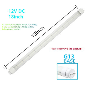 CMLAMPLED 12V DC T8 Led Tube Light 18inch 7W 6500K, F15T8 Florescent Tube Replacement for Automotive RV Marine Boat (6 Packs)