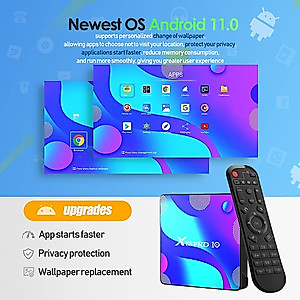 Android 11.0 TV Box, 4GB RAM 32GB ROM RK3318 Quad-Core Support 2.4G/5.8G Dual WiFi Bluetooth 4.0 Ethernet LNA 3D 4K