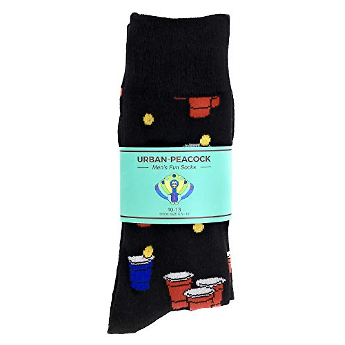 Urban Peacock Men's Novelty Fun Crew Socks - Multiple Patterns! (Beer Pong - Black, 1 Pair)