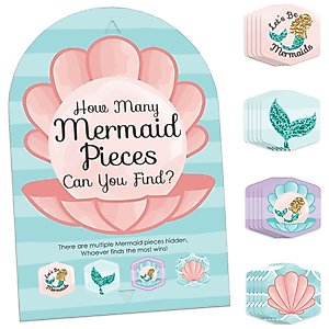 Big Dot of Happiness Let’s Be Mermaids - Baby Shower or Birthday Party Scavenger Hunt - 1 Stand and 48 Game Pieces - Hide and Find Game