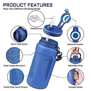 Nefeeko Collapsible Water Bottles, 1.5L Reusable Collapsible Water Bottle for Travel Leakproof, BPA Free Foldable Silicone Water Bottles with Straw for Traveling Sport Gym Camping Hiking