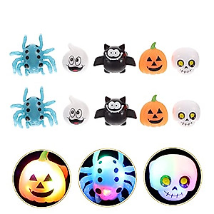 KOMBIUDA 50 pcs Spider Ghost Pumpkin Toys Light LED for Goodies Finger Flashing Favors The Toy Prizes Rings Lighted and Dark Up Color Bag Glow in Gifts Glowing Party Kids Goodie Halloween