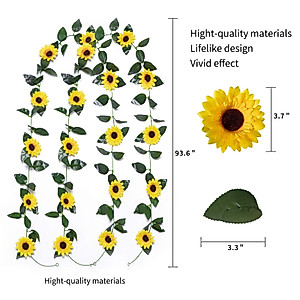 Houele 2 Pack Artificial Sunflower Garland 7.9 FT Silk Sunflower Hanging Vine with Artificial Flowers Green Leaves Wedding Table Home Decor Garden Craft Party Decoration