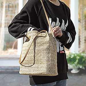 Oct17 Women Straw Beach Bag tote Shoulder Bag Summer Handbag - White