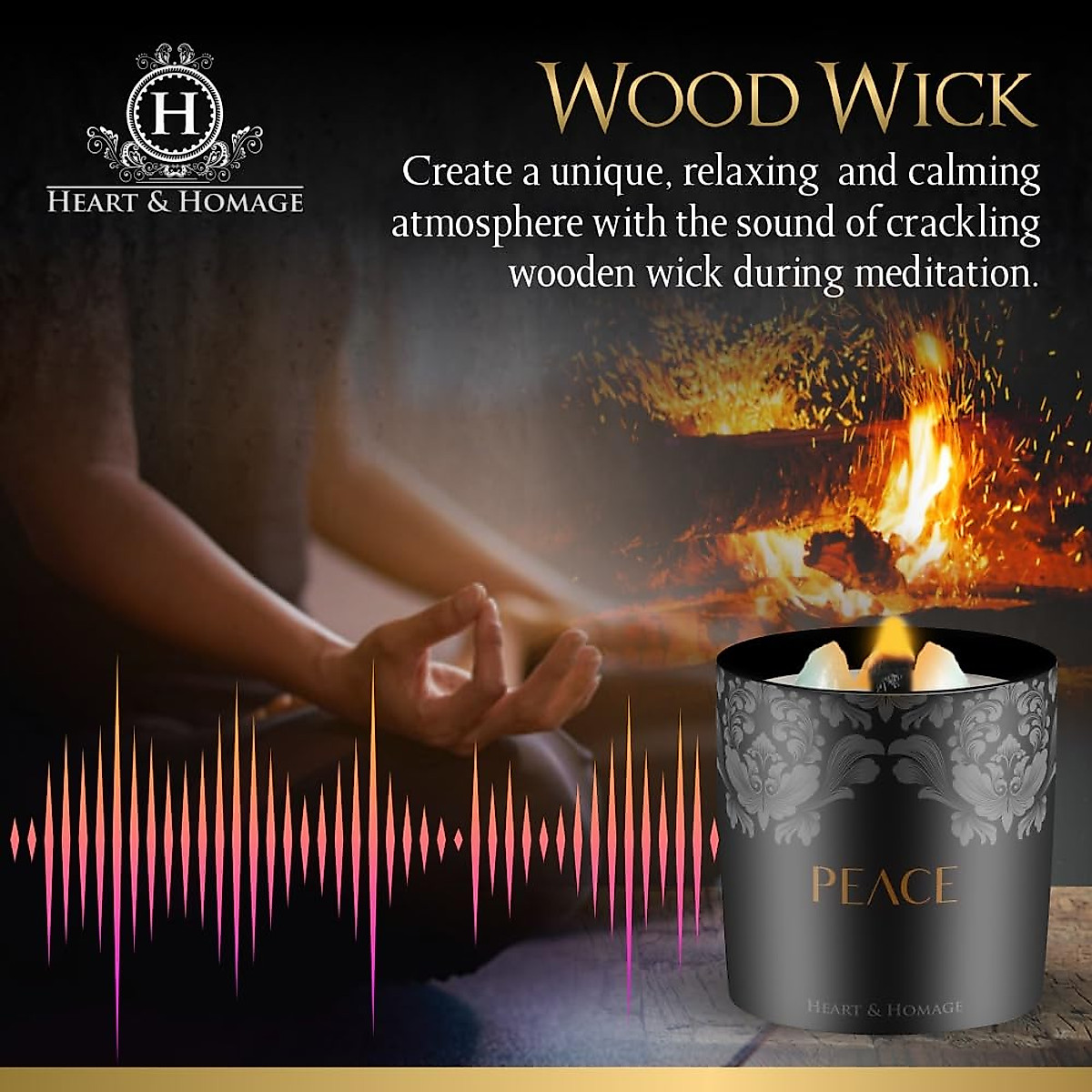 Heart & Homage Natural Scented Meditation Candle with Healing Crystals - Luxurious Wood Wick Candle - Crystal Candle with Premium Gift Packaging, 8.11 oz (English Pear & Freesia)