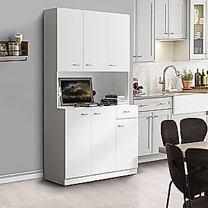 Large Kitchen Storage Cabinet, Cabinet Buffet Cabinet 71" Freestanding Kitchen Pantry Cabinet Cupboard with 6 Doors and 1 Drawer Versatile Wardrobe & Kitchen Cabinet, White