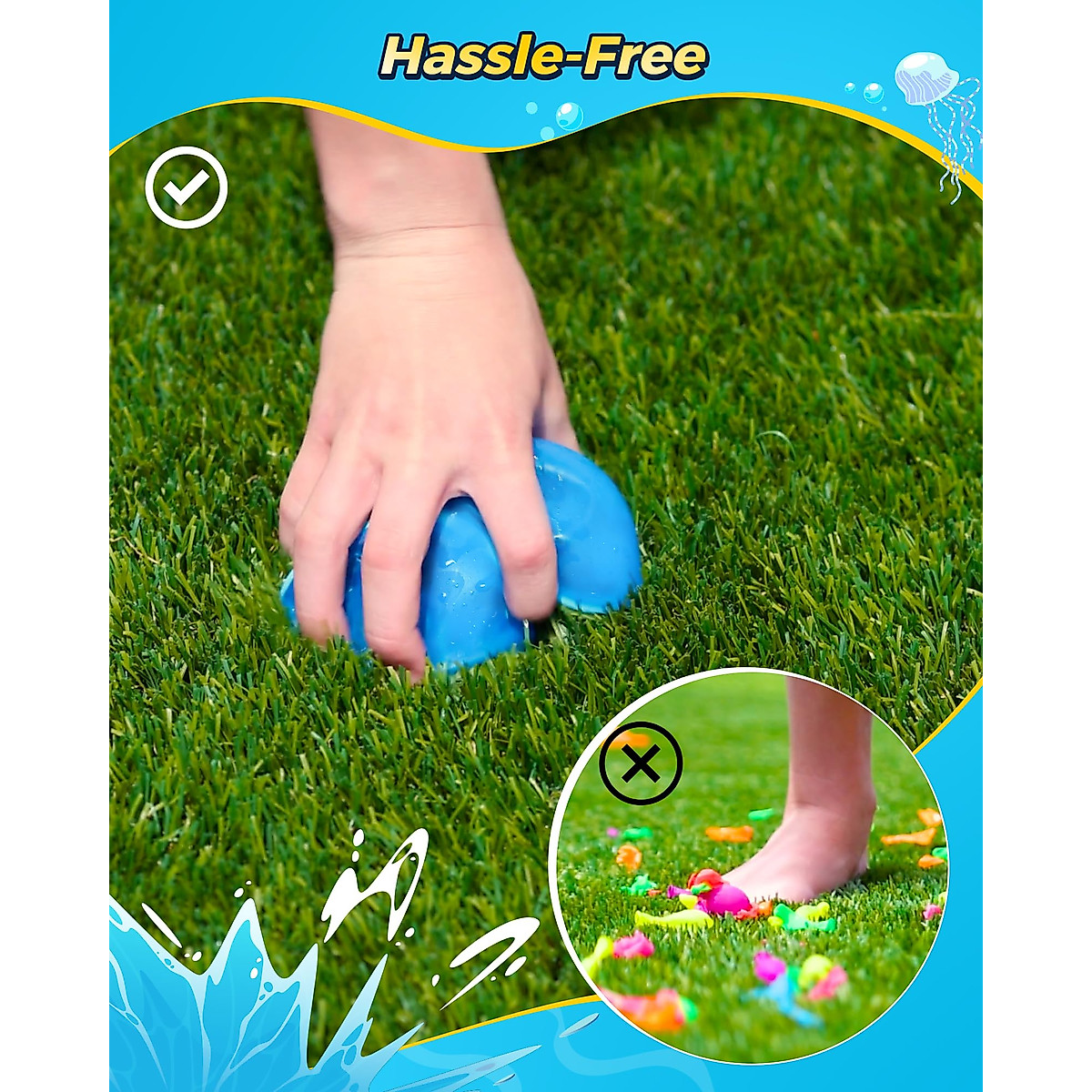 KOKODI Reusable Water Balloons Quick Fill Self Sealing, Refillable Water Bombs for Kids Adults, Latex-Free Silicone Splash Water Ball for Summer Fight ball Game Pool Party Beach Outside Toy activities