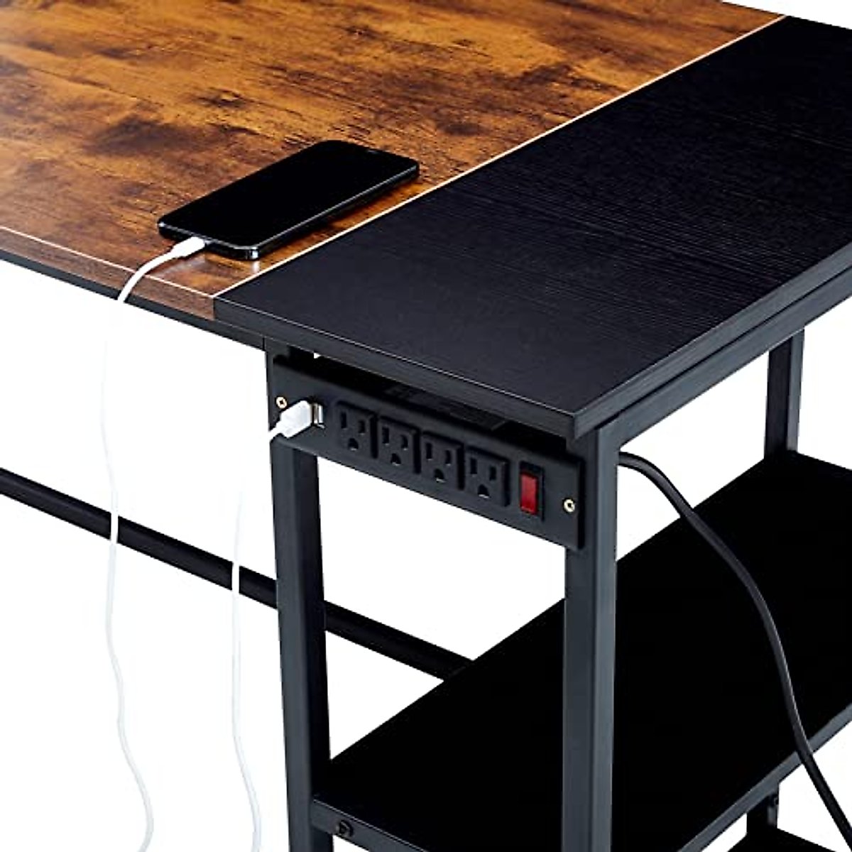 Marvelous World Home Office Desk, 63'' Computer Desk Built in a Power Strip with 4 Outlets and 2 USB, Durable and Stable PC Desk Support UP to 800 LBS