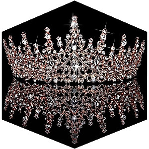 Women Crystal Wedding Tiara Princess Crown Rhinestone Tiaras, Royal Queen design, perfect for Bridal, anniversaries, birthday, Halloween Cos-play costume Christmas, party hair accessorie for girl Prom (Rose Gold)