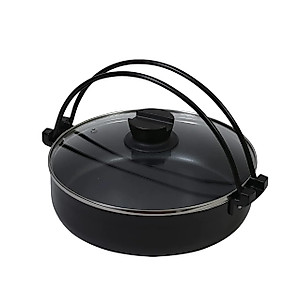 JapanBargain 3868, Sukiyaki Nabe Pot Shabu Shabu Hot Pot Pan with Glass Lid for Induction Heating IH Stove