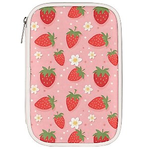 DJYQBFA Strawberry Pencil Case Pouch Multifunctional Cute Pu Leather Pen Holder with Zipper Stationery Pen Bag