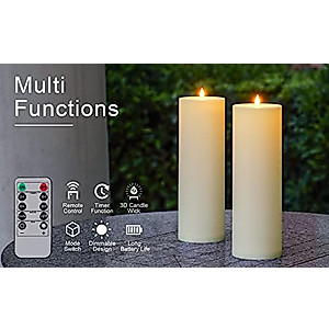 Large Flameless LED Candles Outdoor: 12" x 4" Battery Operated Pillar Candles Flickering with Timer Waterproof Fake Electric Candles with Remote for Patio Porch Lanterns (Ivory Set of 2)