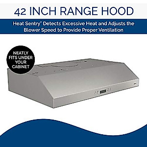Broan-NuTone BCDJ142SS Glacier 42-inch Under-Cabinet 4-Way Convertible Range Hood with 3-Speed Exhaust Fan and Light, Stainless Steel
