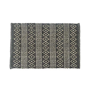 Chardin home Black & Ivory Boho Throw Rug 2x3 feet |Hand Woven Farmhouse Rug | Great in Kitchens entryways doormats Bathrooms Meditation Mat | Machine Washable & Reversible Cotton Rugs