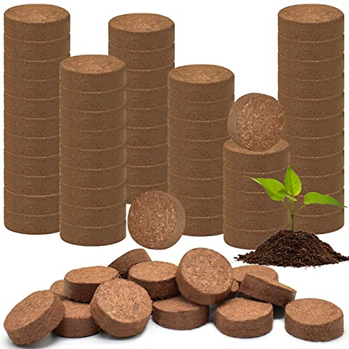ZeeDix 100pcs (50mm) Coco Coir Pellets Organic Potting Soil for Planting Compressed Coco Coir Soil Coconut Soil Seed Starters for Indoors or Outdoors Bonsai Herbs Plants Flowers and Vegetables