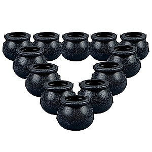 YoHold Plastic Cauldron, Mini Black Witch Cauldron, Candy Cauldron Kettles for Halloween, St Patrick's Day, Wizard Theme Party Decorations, 1 Dozen(12PCS), Black