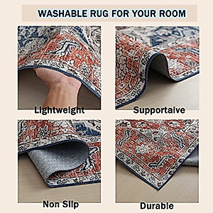 VK Living Washable Rug, 9'x12' Stain Resistant Washable Rug,Machine Washable Rug with Non-Slip,Vintage Bohemian Area Rug for Living Room Bedroom Dining Home Office Area Rug (Red, 9'x12')