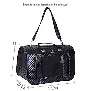 Petper CW-125 Cat Carrier PU Leather Pet Carrier Designed for Cats, Small Dogs, Kittens, Puppies Pet Travel Carrying Handbag for Outdoor Travel Walking Hiking, Black