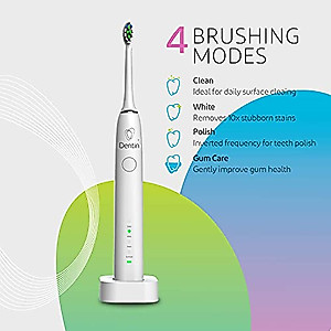 Dentin Sonic Electric Toothbrush with 8 Toothbrush Heads, 100 Day Battery Life, Rechargeable Battery, Travel case and Wall Charger Included… (White)